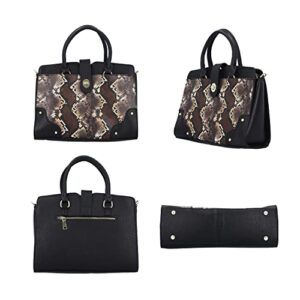 Shop LC Women Black & Brown Snake Skin Print Leather Convertible Tote Bag with Zipper Closure Detachable Strap Handbag