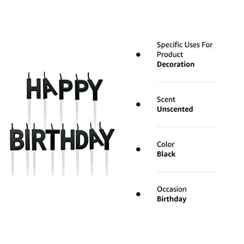 Happy Birthday Text Candles on Toothpicks 13 Alphabet Birthday Candles for Cake Topper Decoration B-Day Party Candle, Jumochi (1.18 inch, Black)