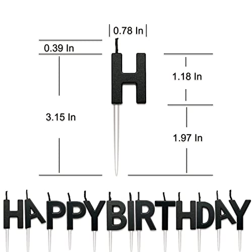 Happy Birthday Text Candles on Toothpicks 13 Alphabet Birthday Candles for Cake Topper Decoration B-Day Party Candle, Jumochi (1.18 inch, Black)