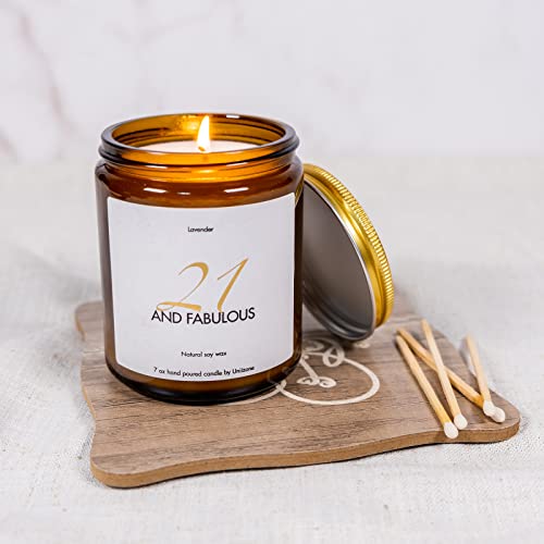 21 and Fabulous - 21st Birthday Gift for Her, 21-Year-Old Christmas Birthday Gifts for Women Daughter Granddaughter Sister Girlfriend, Funny Happy 21st Birthday Soy Candle (Lavender, 7oz)