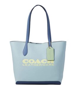 coach color-block leather kia tote aqua/multi one size