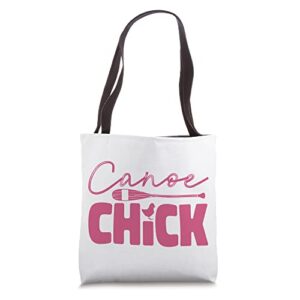 canoe canoeing girl chicken canoe chick tote bag