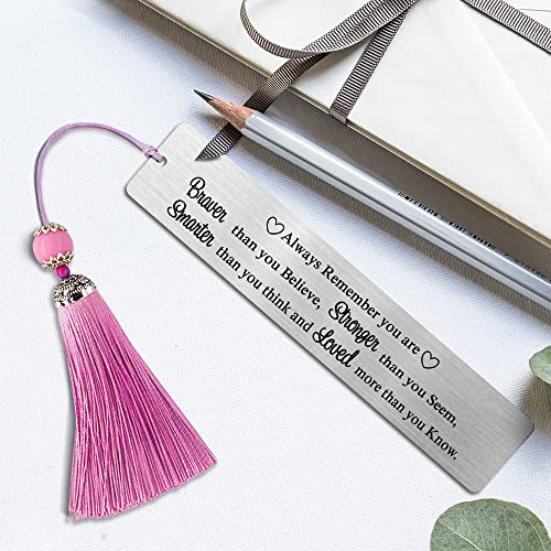 YUWANTR Always Remember You are Braver/Stronger/Smarter Metal Bookmark Book Lover Gifts for Woman Man Teens Students Friends Bookworm Readers Teacher's Inspirational Graduation Gifts