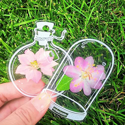 30pcs Dried Flower Bookmark ,Transparent Flower Bookmarks Floral Page Label, Perfume Bottle DIY Dried Flower Page Clips with 236 inch of Lace Trim, Flower Bookmark Maker Specimen for Home School Book