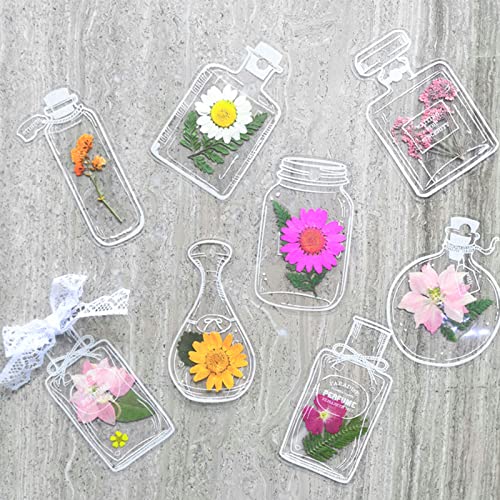 30pcs Dried Flower Bookmark ,Transparent Flower Bookmarks Floral Page Label, Perfume Bottle DIY Dried Flower Page Clips with 236 inch of Lace Trim, Flower Bookmark Maker Specimen for Home School Book