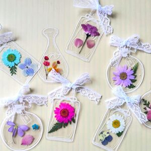 30pcs Dried Flower Bookmark ,Transparent Flower Bookmarks Floral Page Label, Perfume Bottle DIY Dried Flower Page Clips with 236 inch of Lace Trim, Flower Bookmark Maker Specimen for Home School Book