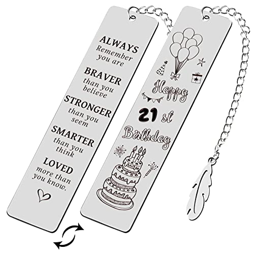 Happy 21st Birthday Stainless Steel Reading Bookmarks, Double Sided Engrave Inspirational Bookmarks for Book Lovers, Girls, Boys, Students, Teens 21 Years Old Birthday Graduation Christmas Gifts