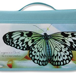 2 Corinthians 5:17 Butterfly Bible Cover for Women, Zippered, with Handle, Canvas, Aqua, Large