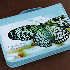 2 Corinthians 5:17 Butterfly Bible Cover for Women, Zippered, with Handle, Canvas, Aqua, Large