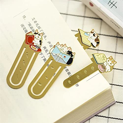 1 PC Cute Animal Paper Bookmarks,Pottering Cat Cartoon Cat Anime Reading Marker Metal Bookmark Theme Page Marks Stationery Bookmarks(Music cat)