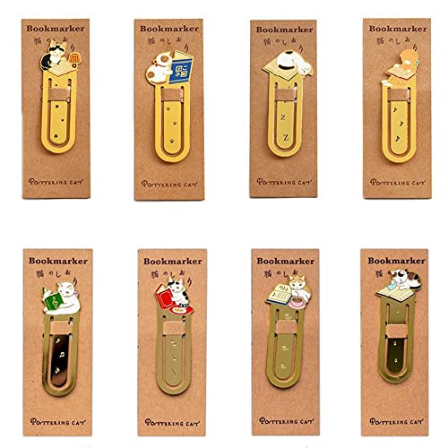 1 PC Cute Animal Paper Bookmarks,Pottering Cat Cartoon Cat Anime Reading Marker Metal Bookmark Theme Page Marks Stationery Bookmarks(Music cat)