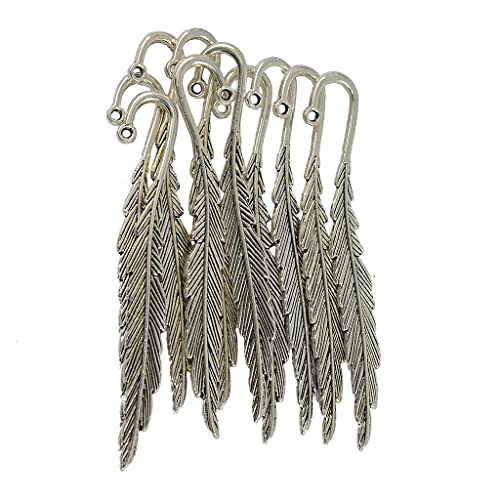 Dovewill 10 Pieces Wholesale Vintage Tibetan Silver Beading Feather Bookmarks Loop DIY Jewelry Making