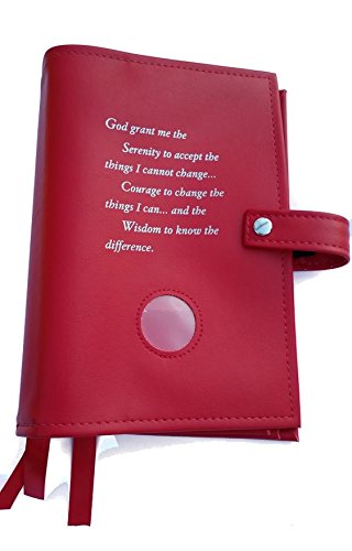 Red Deluxe Triple NA Book Cover for The Basic Text (6th Ed), It Works, How and Why and Living Clean with Serenity Prayer and Medallion Holder.