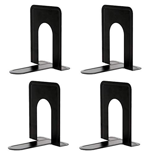 CARDALLTRY Bookends Heavy Duty Metal Office Home Book End Black 2 Pairs 4 Pieces Thickening Iron Library School Office Home Study Non-Slip Metal Bookends