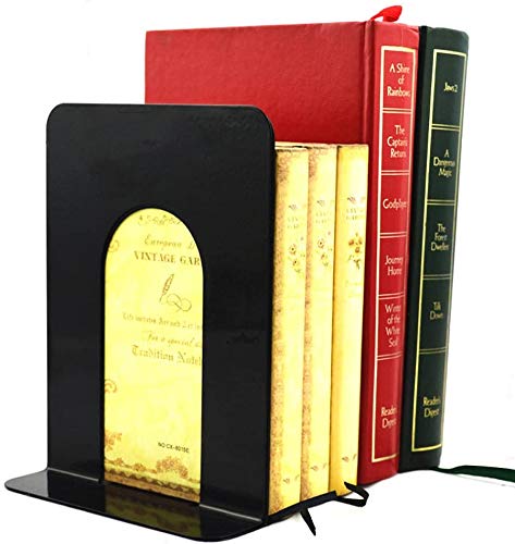 CARDALLTRY Bookends Heavy Duty Metal Office Home Book End Black 2 Pairs 4 Pieces Thickening Iron Library School Office Home Study Non-Slip Metal Bookends