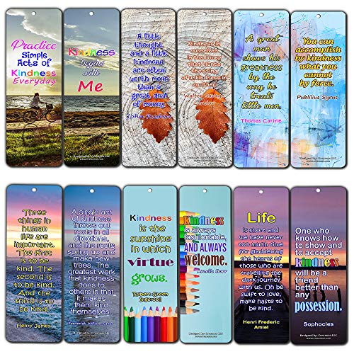 Creanoso Inspiring Inspirational Act of Kindness Bookmarks for Women (12-Pack) – Premium Gift Set – Inspiring Sayings Quotes for Ladies, Wife, Girls – Six Bulk Assorted Bookmarks Designs