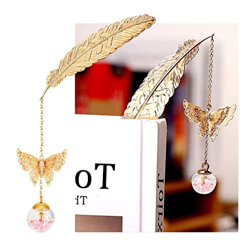 Metal Feather Book Marks for Book Lovers Book Marks Cute Fancy 3D Butterfly Pendant for Mothers Day Thanksgiving Valentine's Day Graduation Teacher Appreciation Gifts to Women Girls Readers