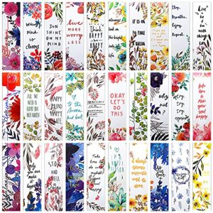 mwoot 30pcs floral style paper bookmarks,inspirational quote flowers page clips bookmark set,colorful motivational word book markers gifts for kids women girls(30 styles)