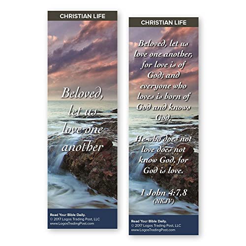 Christian Bookmark with Bible Verse, Pack of 25, Christian Life Themed, Beloved, Let Us Love One Another, 1 John 4:7-8