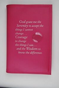 alcoholics anonymous aa big book cover serenity prayer & medallion holder pink