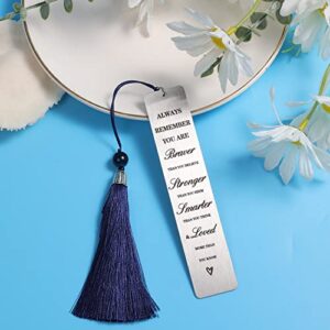 SAVITA Inspirational Bookmark, Exquisite Metal Bookmarks with Tassel Teacher Appreciation Bookmark with Motivational Words for Teachers Book Lovers Readers Teens Women Men (Always Remember)