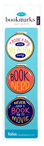 Just Clip it! Quote Bookmarks - (Set of 3 Clip Over The Page Markers) A Book A Day Keeps Reality Away, Book Nerd, Funny Bookmark Set - Ideal for Bookworms of All Ages... Adults Men Women Teens & Kids