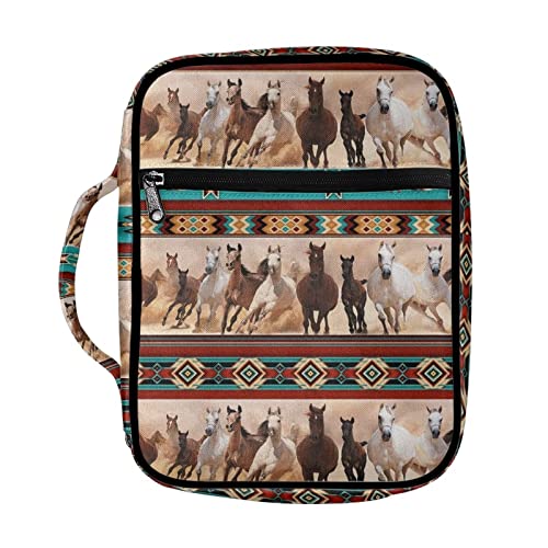 Hinthetall Tribal Horse Bible Covers with Pen Slots Handle Zippered Pocket Church Bag for Women Men Bible Carrying Case for Studying Outdoor Multi-Functional Gift for Christian