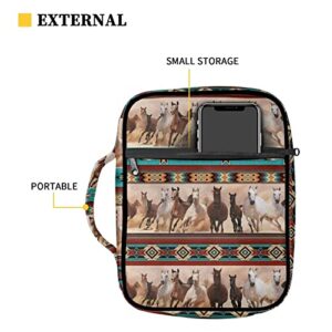 Hinthetall Tribal Horse Bible Covers with Pen Slots Handle Zippered Pocket Church Bag for Women Men Bible Carrying Case for Studying Outdoor Multi-Functional Gift for Christian