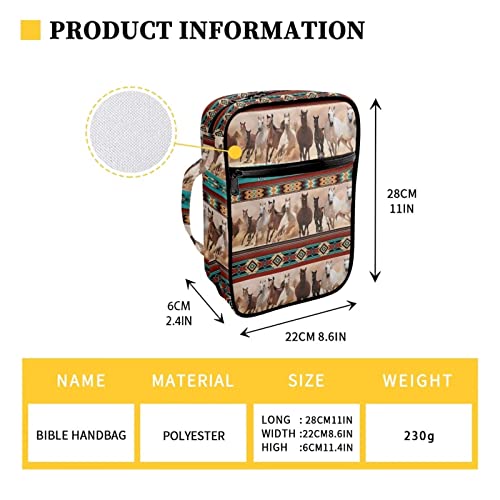 Hinthetall Tribal Horse Bible Covers with Pen Slots Handle Zippered Pocket Church Bag for Women Men Bible Carrying Case for Studying Outdoor Multi-Functional Gift for Christian