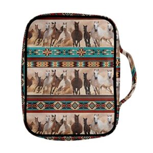 Hinthetall Tribal Horse Bible Covers with Pen Slots Handle Zippered Pocket Church Bag for Women Men Bible Carrying Case for Studying Outdoor Multi-Functional Gift for Christian