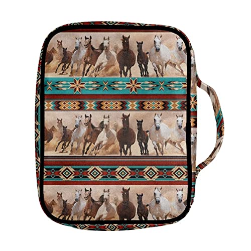 Hinthetall Tribal Horse Bible Covers with Pen Slots Handle Zippered Pocket Church Bag for Women Men Bible Carrying Case for Studying Outdoor Multi-Functional Gift for Christian