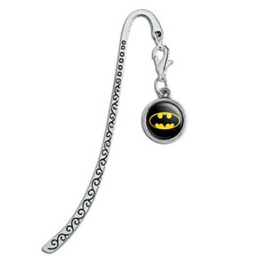 batman classic bat shield logo metal bookmark page marker with charm