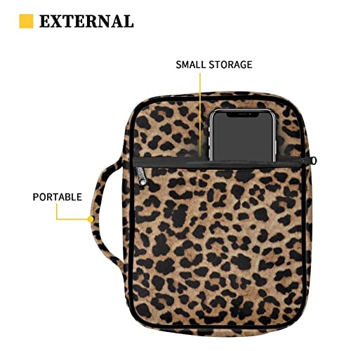 COEQINE Bible Covers Leopard Print Bible Case Bible Carrier Church Bag with Handle,Zipper and Pockets Bible Covers for Girls Women