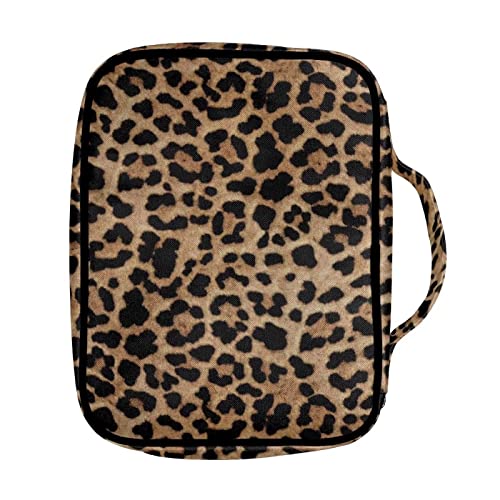 COEQINE Bible Covers Leopard Print Bible Case Bible Carrier Church Bag with Handle,Zipper and Pockets Bible Covers for Girls Women