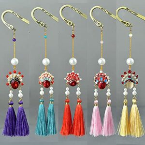 Pendant Bookmark Metal Bookmark Peking Opera Face Design with Tassels Shell Pearl - Purple