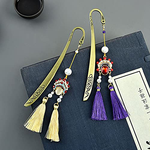 Pendant Bookmark Metal Bookmark Peking Opera Face Design with Tassels Shell Pearl - Purple