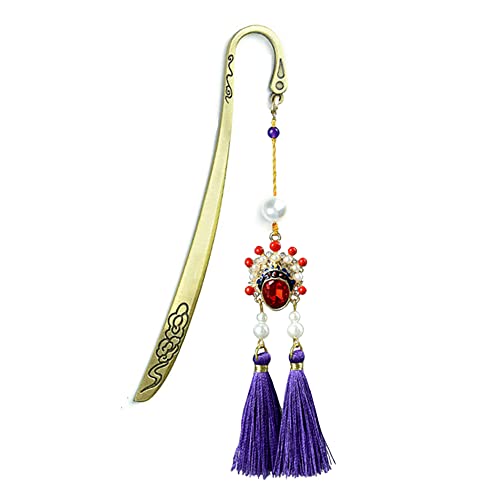 Pendant Bookmark Metal Bookmark Peking Opera Face Design with Tassels Shell Pearl - Purple