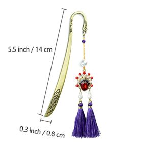 Pendant Bookmark Metal Bookmark Peking Opera Face Design with Tassels Shell Pearl - Purple