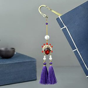 Pendant Bookmark Metal Bookmark Peking Opera Face Design with Tassels Shell Pearl - Purple