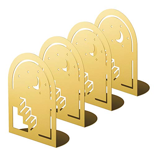 QiMing Stars Moon Ladder Bookends for Books,2 Pair Metal Dream Book Holders for Office Shelves Adults & Kids Gift(Gold*2)