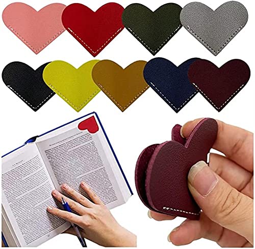 Aioweika Bookmarks for Book Lovers Leather Heart-Shaped Bookmark Cute Book Page Clip Corner Protective Cover Stationery Supply