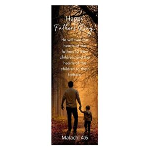 Happy Father's Day Father and Son Bible Verse Bookmarks Religious Christian Dads Malachi 4:6 for Churches He Shall Turn The Heart of The Fathers to The Children Made in USA Bulk 100 Count