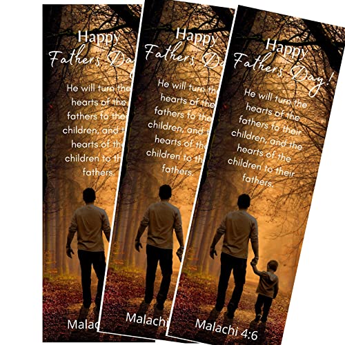 Happy Father's Day Father and Son Bible Verse Bookmarks Religious Christian Dads Malachi 4:6 for Churches He Shall Turn The Heart of The Fathers to The Children Made in USA Bulk 100 Count