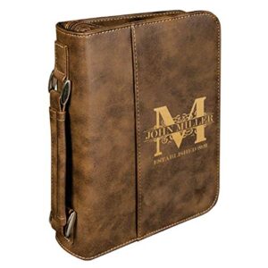 personalized royal monogram medium leatherette book/bible cover with handle and zipper | custom book/bible cover | personalized laser engraved