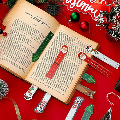 75 Pieces Christmas Theme Bookmark Rulers for Kids Students Snowman Santa Christmas Tree Elk Reindeer Character Bookmarks Xmas Pattern Printed for Christmas Presents Holiday Party Favors Supplies