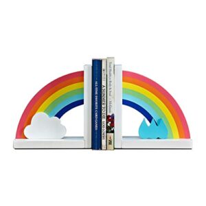 decorative bookends personality rainbow wood book stand decoration bookcase study cute bookend creative bookshelf bookend children’s room home decoration non-skid book stoppers ( color : a )