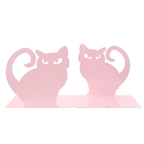 Winterworm Cute Vivid Lovely Persian Cat Nonskid Thickening Iron Metal Bookends Book Organizer for Library School Office Home Study Desk Organizer(Pink)