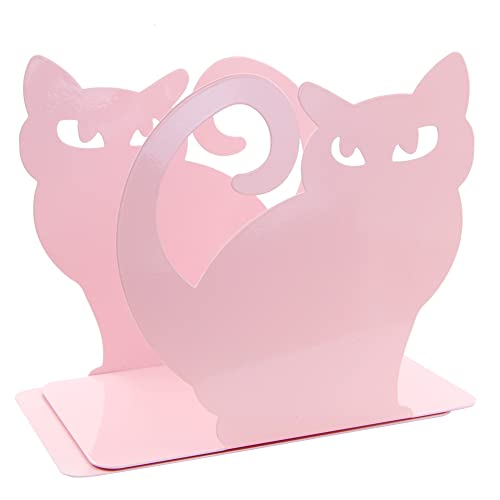 Winterworm Cute Vivid Lovely Persian Cat Nonskid Thickening Iron Metal Bookends Book Organizer for Library School Office Home Study Desk Organizer(Pink)