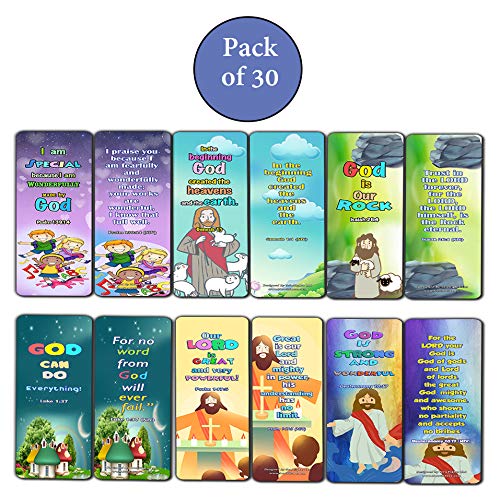 Powerful God Bible Verse Bookmarks for Kids (30 Pack) - Handy Powerful God Memory Verses for Kids to Learn and Memorize