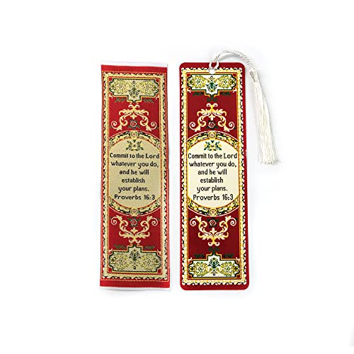 Fabric Bible Bookmark with Bonus Tassel Bookmark - Proverbs 16:3: Commit to The Lord Bible Book Markers - Christian Bookmarks for Women & Men - Religious Bookmarks - Christian Gifts for Women